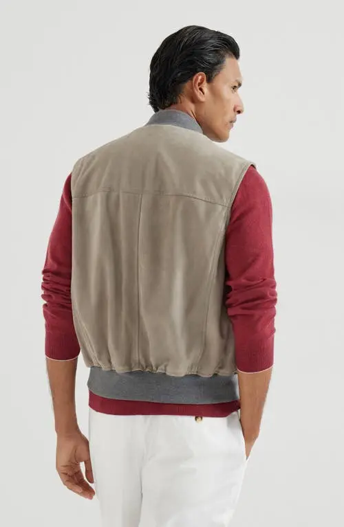 Brunello Cucinelli Suede Vest With Thermore® Padding - Khaki
