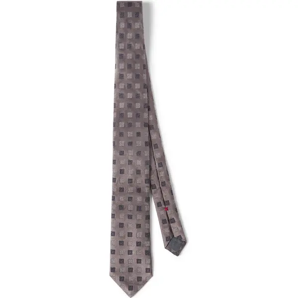 Brunello Cucinelli Silk Neck Tie With Squares Pattern - Brown