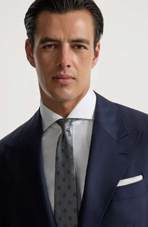 Brunello Cucinelli Silk Necktie With Squares Pattern - Light Grey