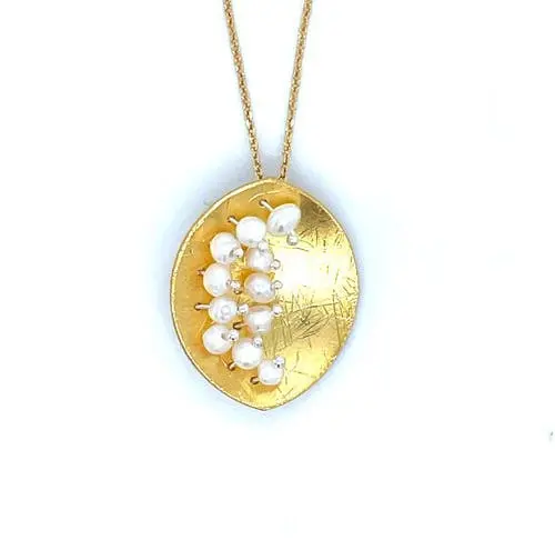 ESIN AKAN Leaf Mars Pearl Necklace - Gold Plated