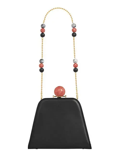 LARALLAN Josephine Ball Frame Calfskin Leather Bag - Black