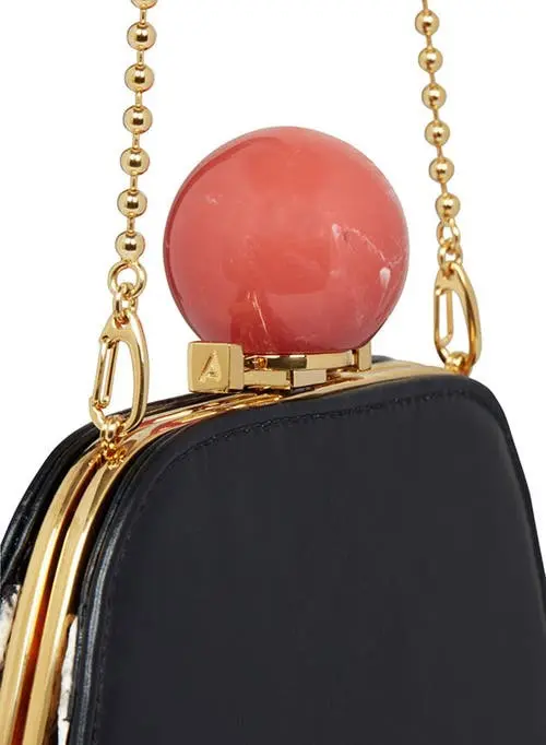 LARALLAN Josephine Ball Frame Calfskin Leather Bag - Black
