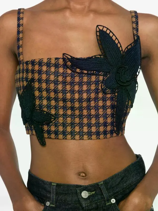 Oscar De La Renta Orchid-embroidered Tweed Top