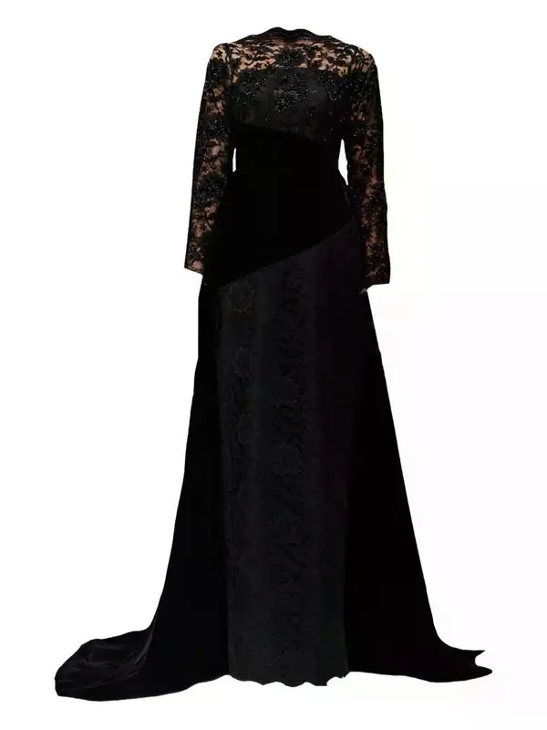 THA SEEN Lace-panel Maxi Dress