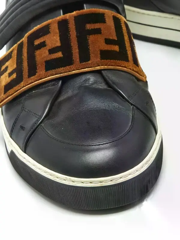 Fendi Zucca Strap Leather Trainers