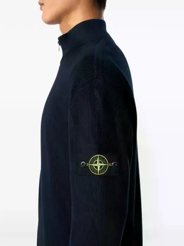 Stone Island Ribbed Soft Organic Cotton Cardigan - Blue