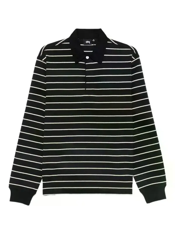 StÜssy Striped Long-sleeve Polo Shirt - Black