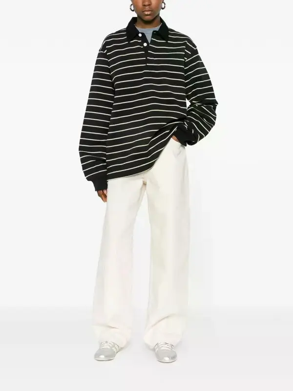 StÜssy Striped Long-sleeve Polo Shirt - Black