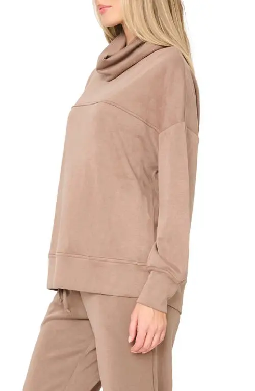 GIBSONLOOK Cowl Neck Long Sleeve Sweatshirt - Dark Taupe