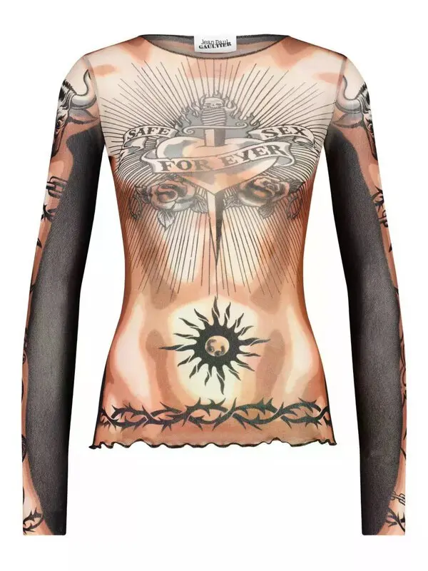 Jean Paul Gaultier Tattoo-print Long-sleeve Top - Neutrals