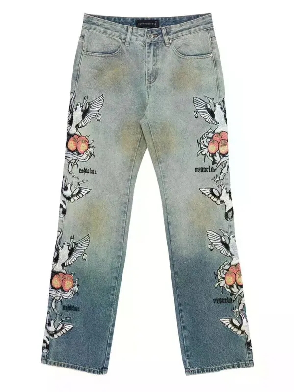 WHO DECIDES WAR Dove Embroidered Straight Leg Jeans