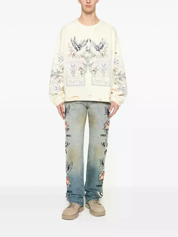 WHO DECIDES WAR Dove Embroidered Straight Leg Jeans