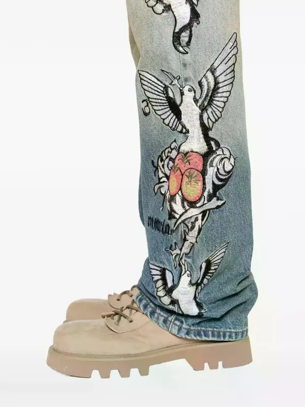 WHO DECIDES WAR Dove Embroidered Straight Leg Jeans