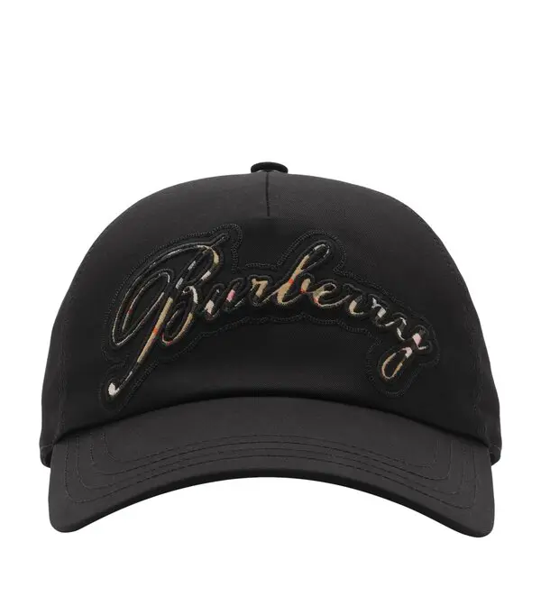 Burberry Cotton Gabardine Cursive Logo Cap - Black