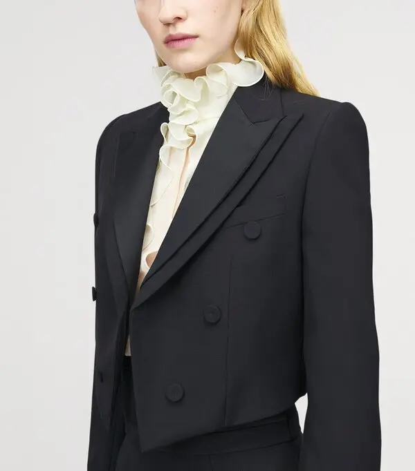 Alexander McQueen Wool Cropped Double Lapel Blazer