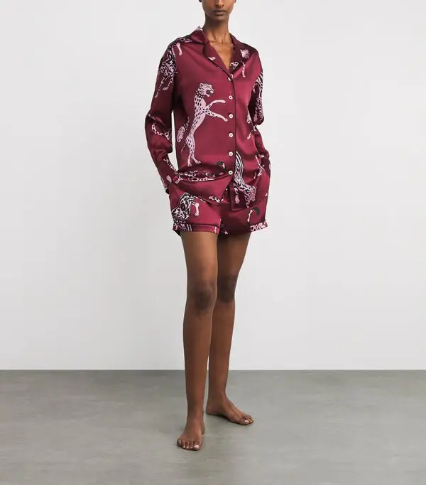 Olivia Von Halle Silk Cheetah Alba Pyjama Set - Red