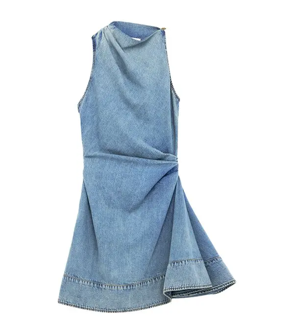 Alexander McQueen Denim Asymmetric Mini Dress - Blue