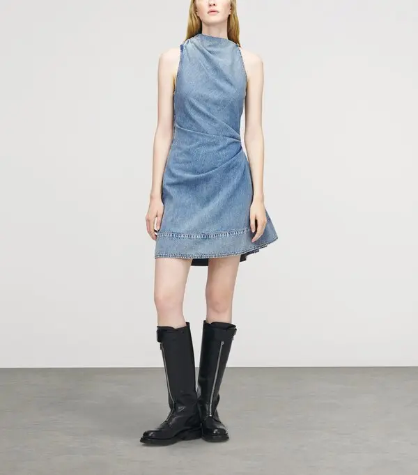 Alexander McQueen Denim Asymmetric Mini Dress - Blue