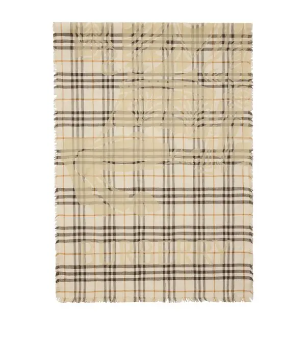 Burberry Wool-silk Ekd Check Wide Scarf - White