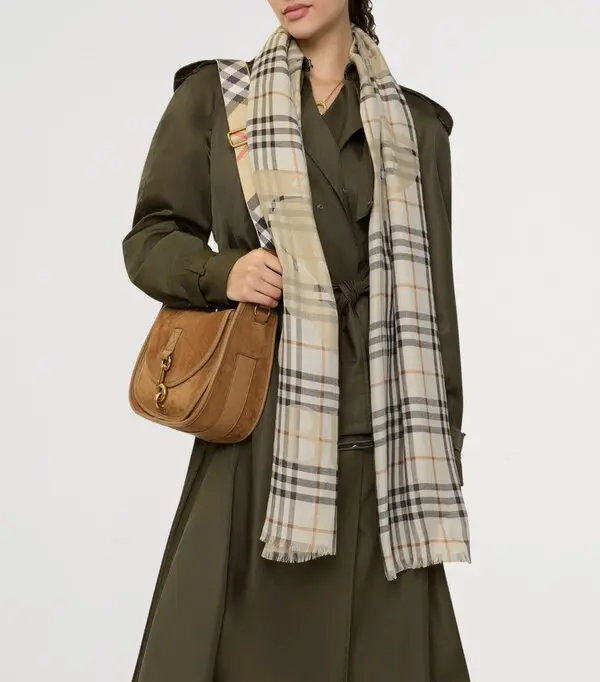 Burberry Wool-silk Ekd Check Wide Scarf