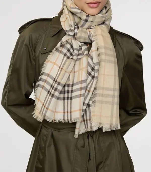 Burberry Wool-silk Ekd Check Wide Scarf