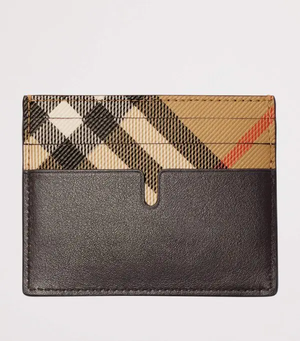 Burberry Leather Tall Pop Check Card Holder - Beige