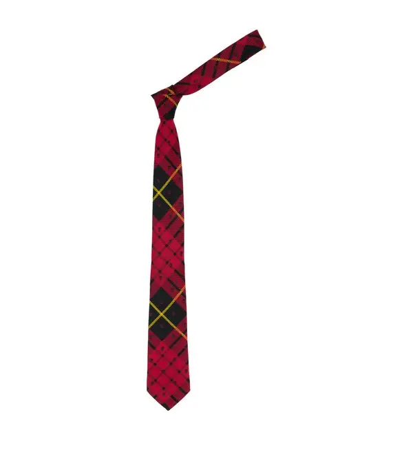 Alexander McQueen Silk Skull Tartan Neck Tie - Red