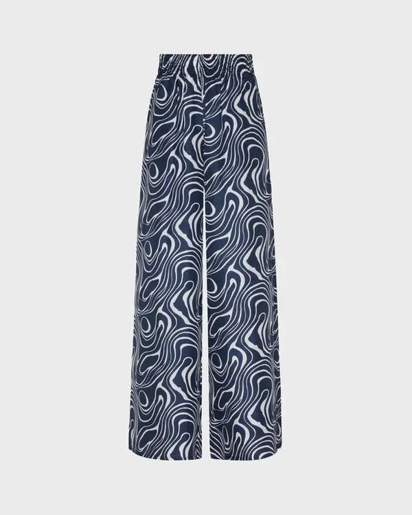 Vilebrequin Wide-leg Silk Waves Print Trousers - Blue