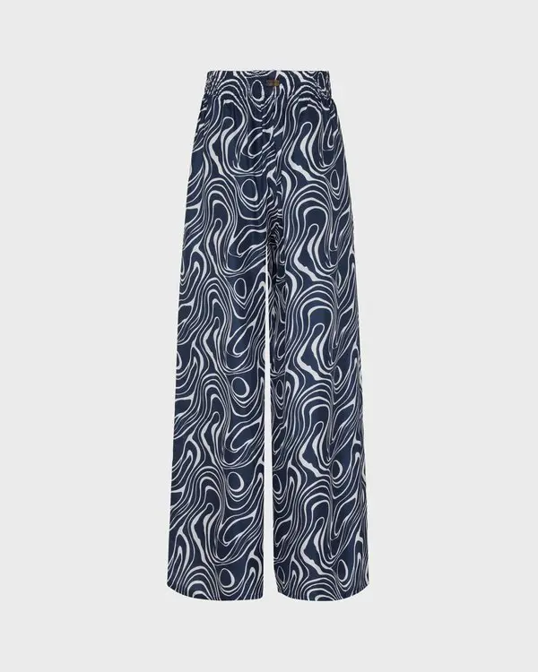 Vilebrequin Wide-leg Silk Waves Print Trousers - Blue