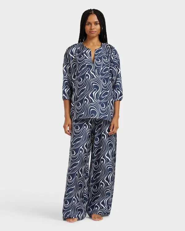 Vilebrequin Wide-leg Silk Waves Print Trousers - Blue