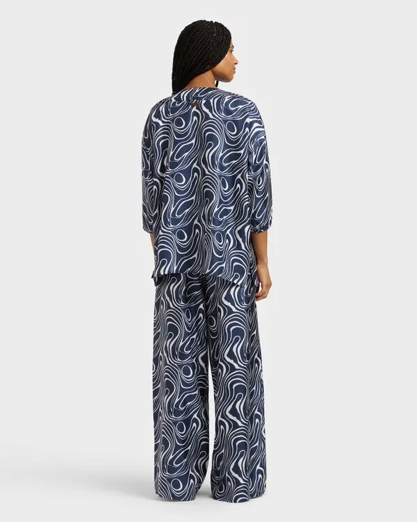 Vilebrequin Wide-leg Silk Waves Print Trousers - Blue