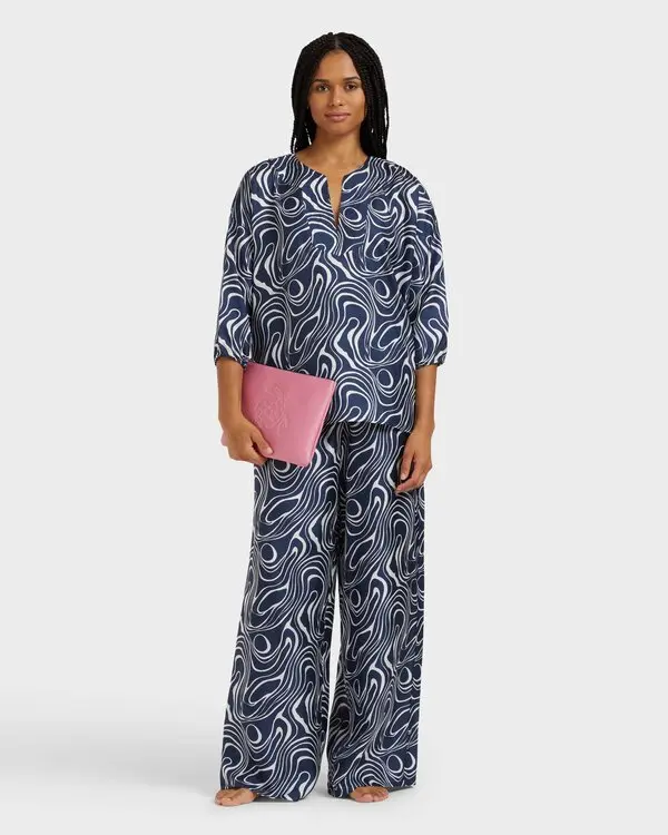 Vilebrequin Wide-leg Silk Waves Print Trousers - Blue