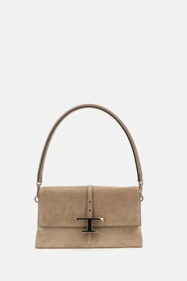 TOD'S T Timeless Suede Flap Bag - Grey