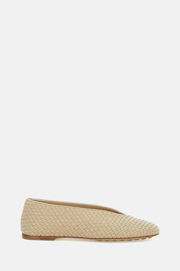 Bottega Veneta Woven Leather Ballerina Flat - Beige