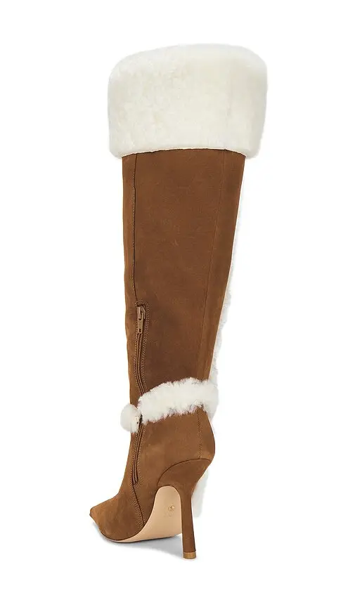 Raye Suede And Shearling Knee-high Boots With Stiletto Heel