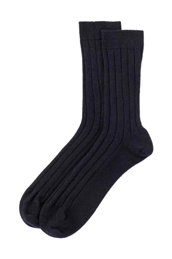Johnstons Of Elgin Cashmere Ribbed Socks - Navy