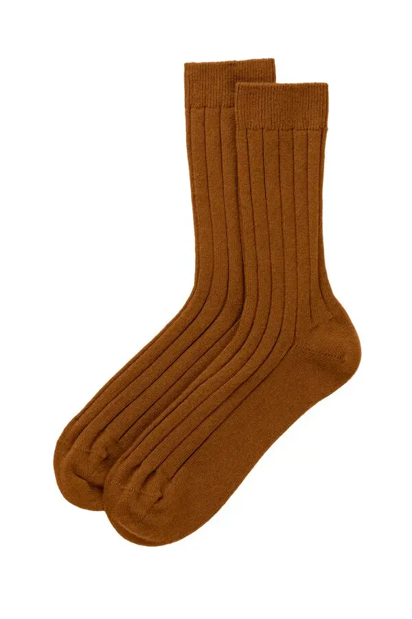 Johnstons Of Elgin Cashmere Ribbed Socks - Brown