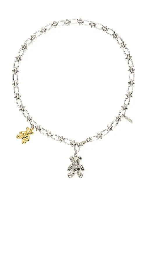 We11Done Teddy Pendant Spike Chain Necklace - Metallic Silver