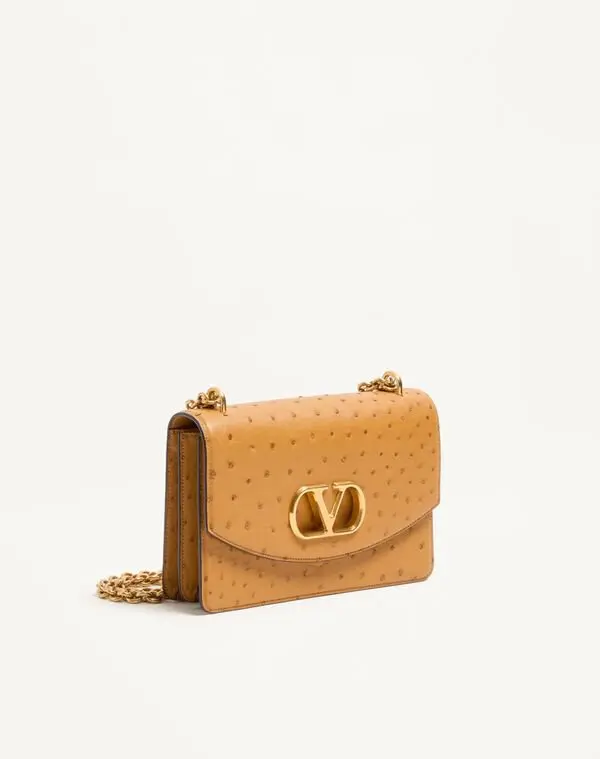 Valentino Garavani Vain Ostrich Shoulder Bag - Tobacco