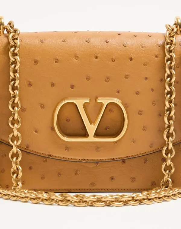 Valentino Garavani Vain Ostrich Shoulder Bag - Tobacco