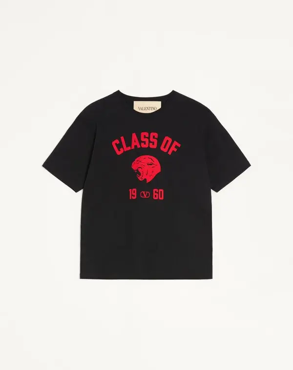 Valentino Garavani Cotton T-shirt With Panther Print - Black/red