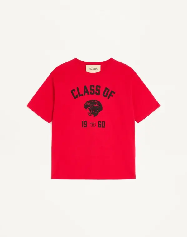Valentino Garavani Cotton T-shirt With Panther Print - Red/black