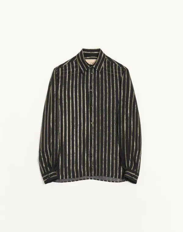 Valentino Garavani Silk Chiffon & Lurex Shirt - Black/gold