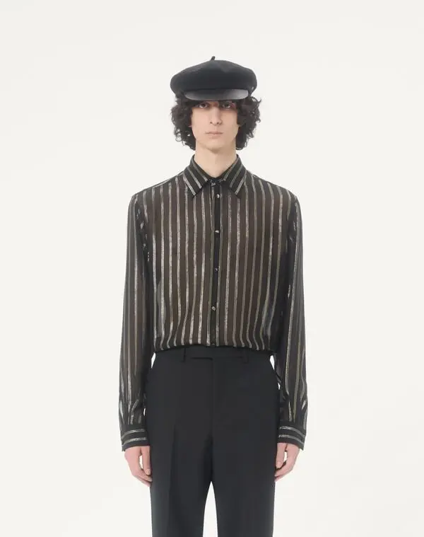Valentino Garavani Silk Chiffon & Lurex Shirt - Black/gold