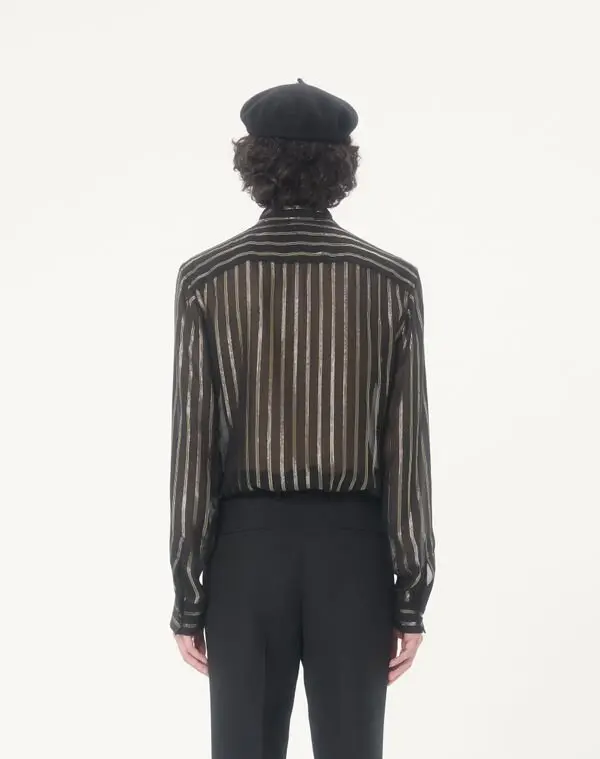 Valentino Garavani Silk Chiffon & Lurex Shirt - Black/gold