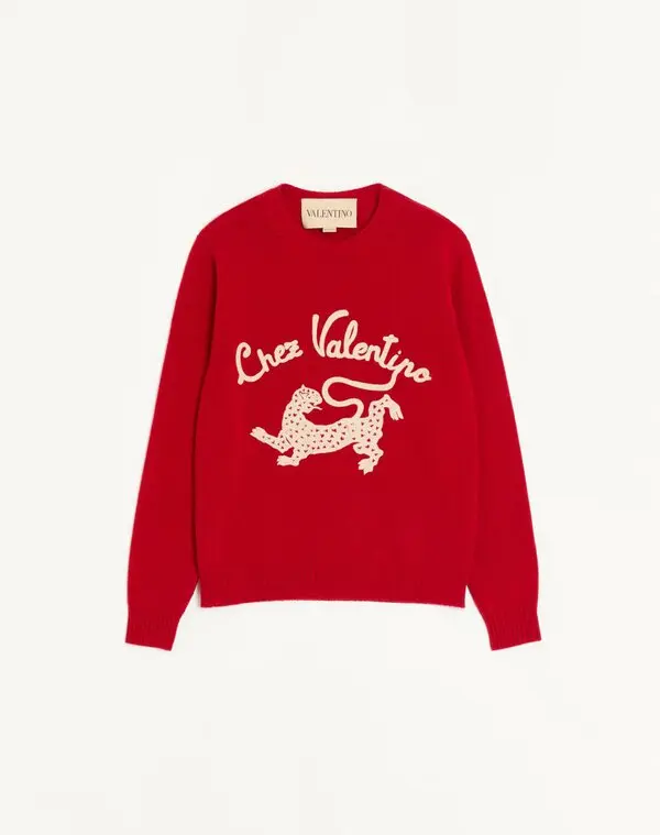 Valentino Garavani Wool Jumper With Chez Panther Embroidery - Red