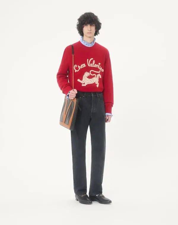 Valentino Garavani Wool Jumper With Chez Panther Embroidery - Red