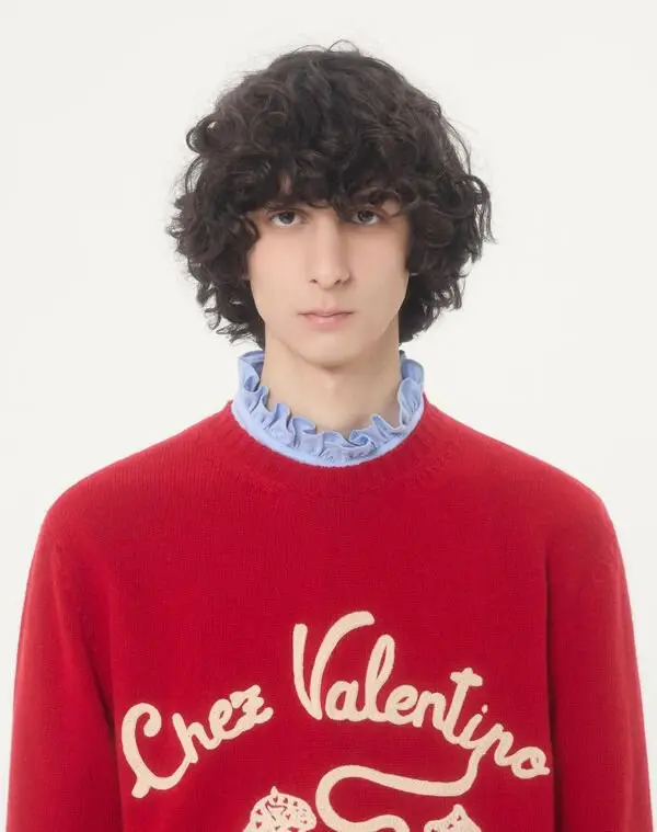 Valentino Garavani Wool Jumper With Chez Panther Embroidery - Red