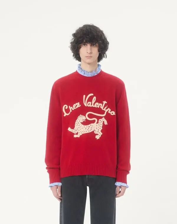 Valentino Garavani Wool Jumper With Chez Panther Embroidery - Red