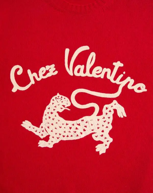 Valentino Garavani Wool Jumper With Chez Panther Embroidery - Red